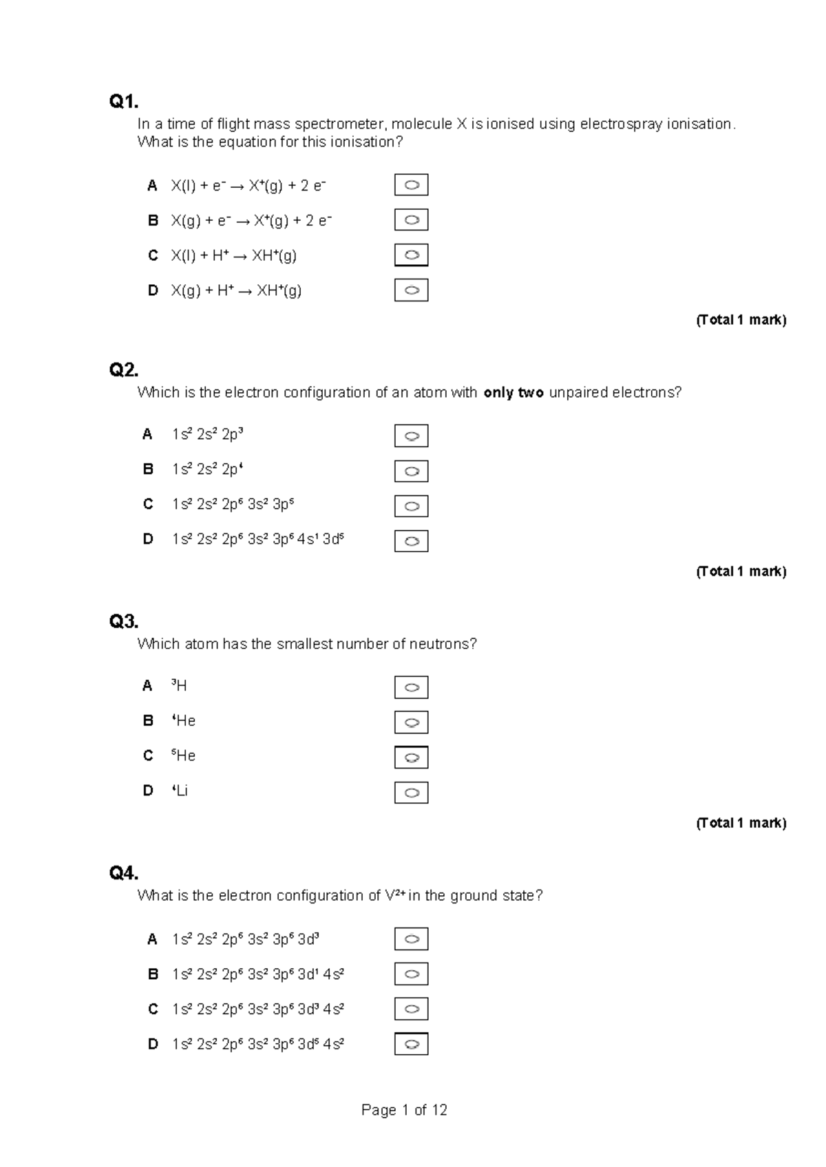 Atomic Structure Revision - Q1. In a time of flight mass spectrometer ...