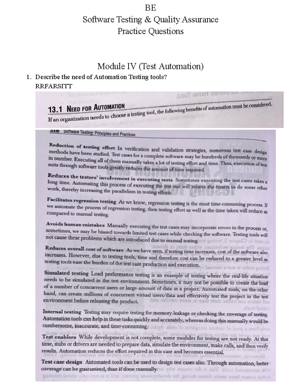 STQA IA-2 Practice Question - BE Software Testing & Quality Assurance ...