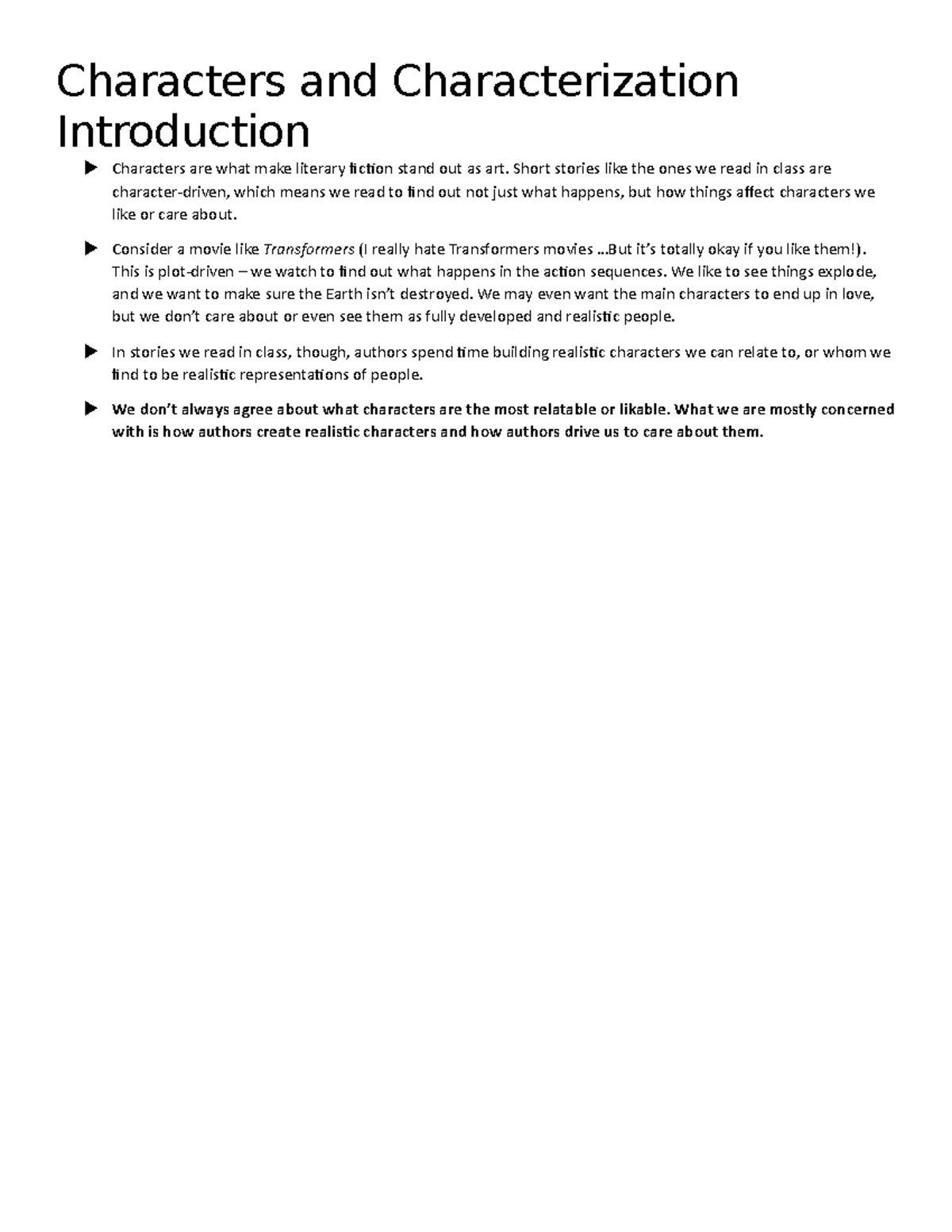 Characters and Characterization Introduction(1) - Characters and ...