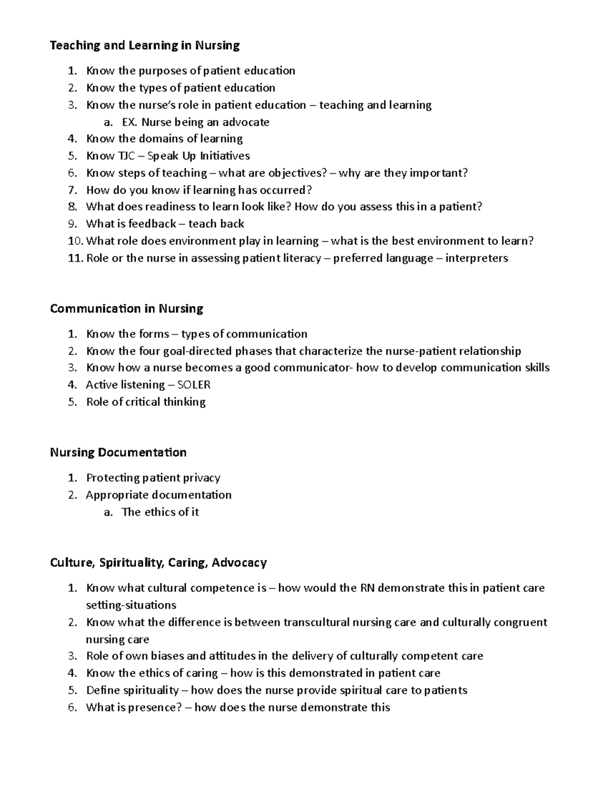 N200 Final Exam Topics - Teaching and Learning in Nursing Know the ...