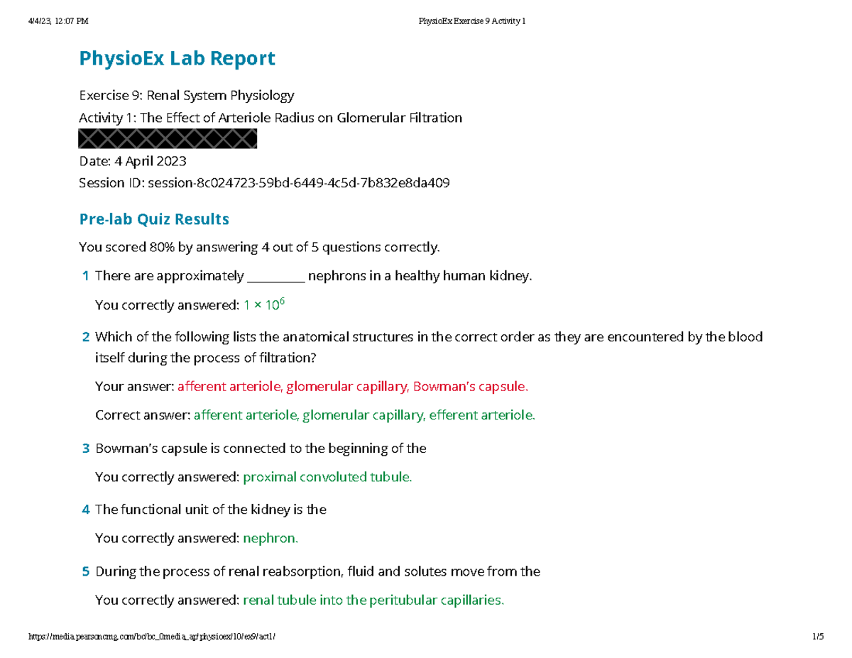 Physio Ex Exercise 9 Activity 1 - PhysioEx Lab Report Exercise 9: Renal ...