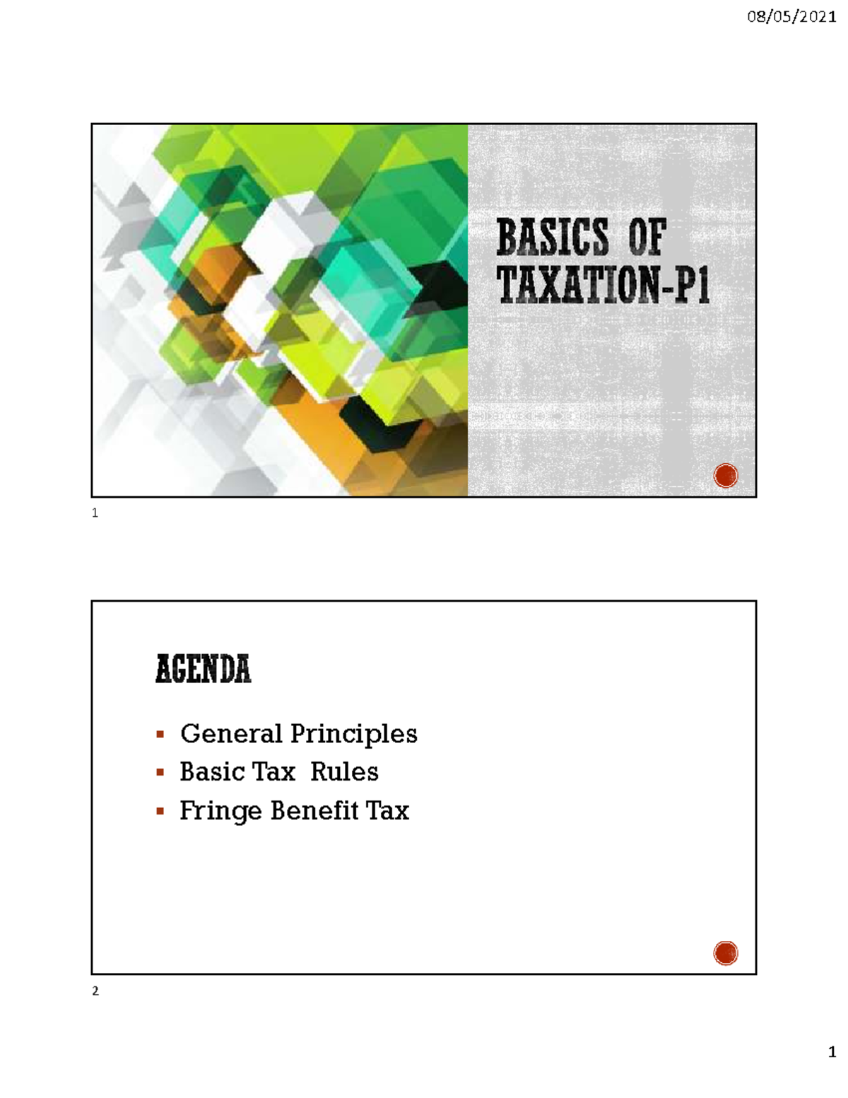 Lecture Basics of Taxation P1 - 1 2 - Studocu