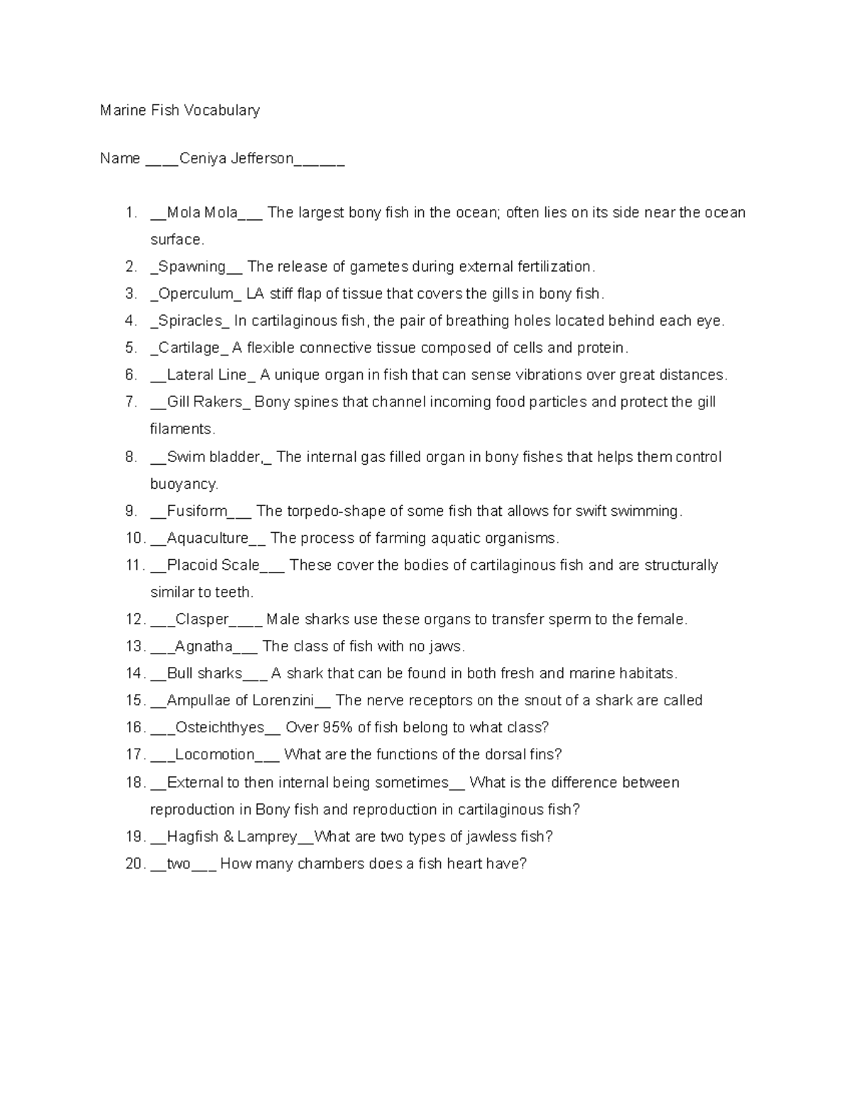 Marine Aquatic Fish Vocabulary Guide - Marine Fish Vocabulary Name ...