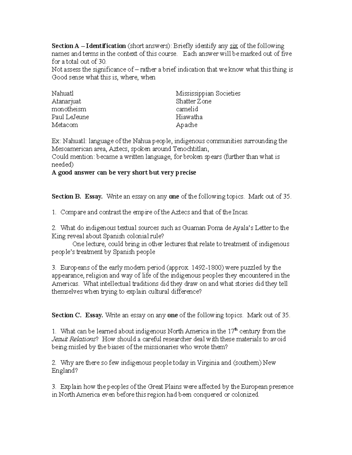 Exam 22 2017, questions - Section A – Identification (short answers ...