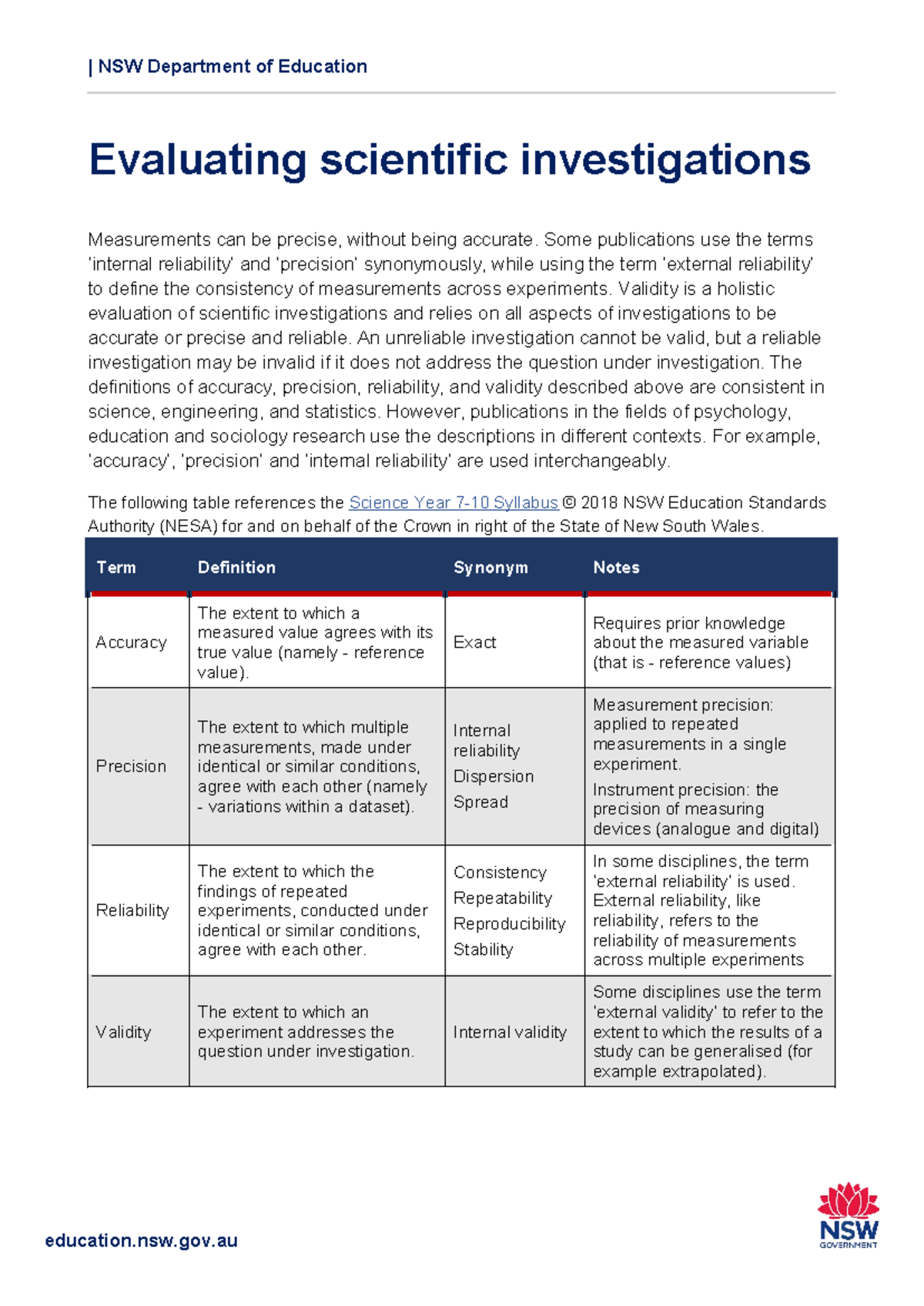 Evaluating scientific investigations abridged - | NSW Department of ...