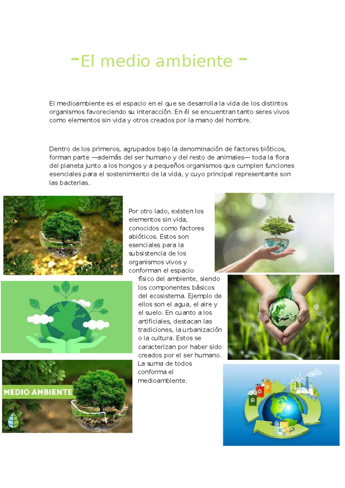 El medio ambiente - En él se encuentran tanto seres vivos como ...