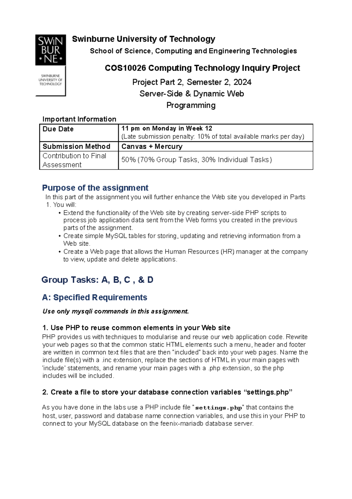COS10026 Project Part2 Description - Swinburne University of Technology School of Science ...