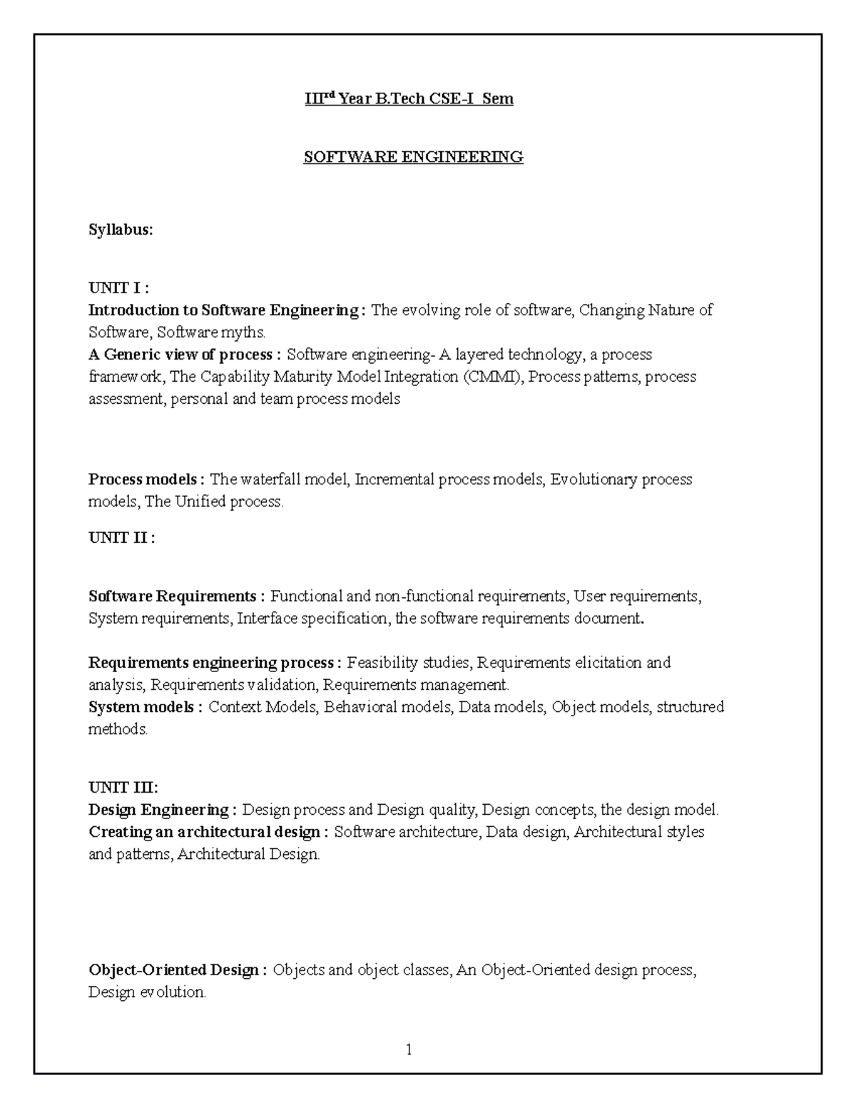 SE Notes (WORD) - software engineer - IIIrd Year B CSE-I Sem SOFTWARE ...