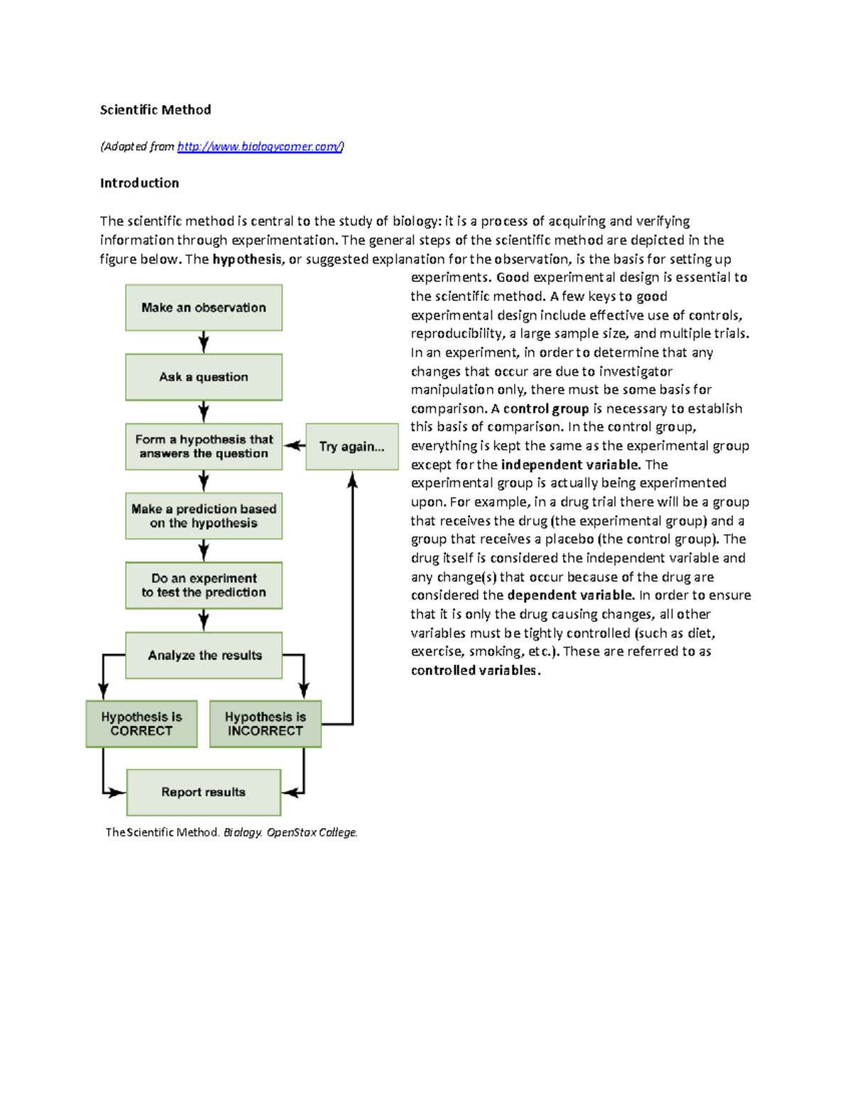 Scientific Method - Summary Fundamentals Of Biology I Lecture - Scientific Method (Adapted from ...