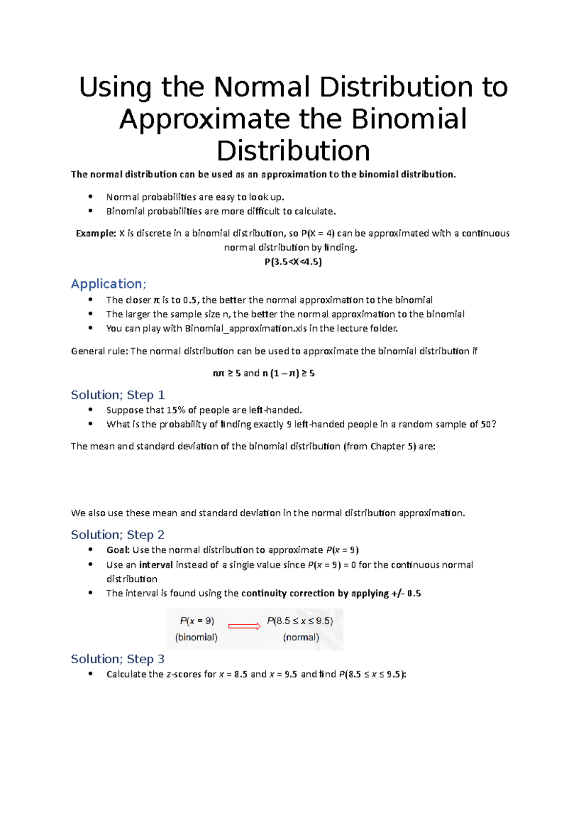 Using the Normal Distribution to Approximate the Binomial Distribution - MN10564 - StuDocu