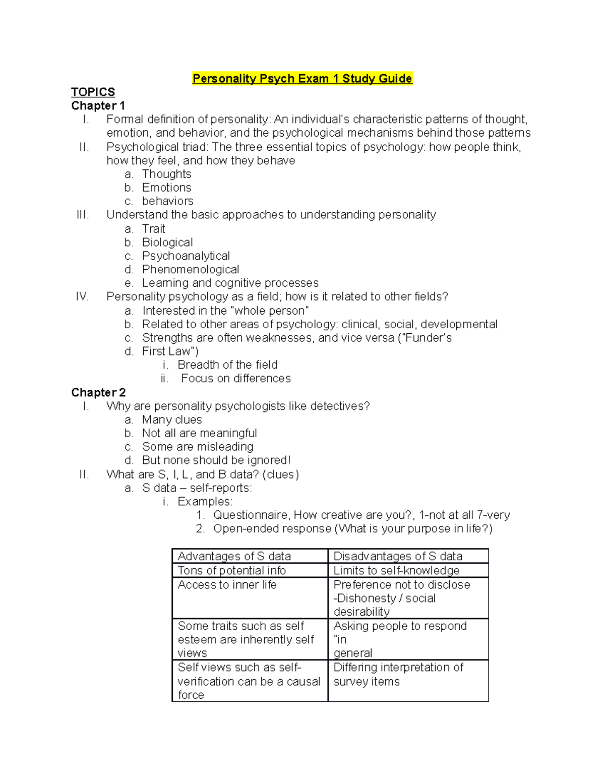 Personality Psych Exam 1 Study Guide - Formal definition of personality ...