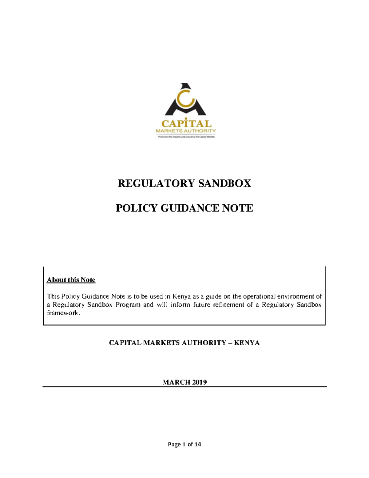 Regulatory Sandbox Policy Guidance Note -March 2019 - Final ...