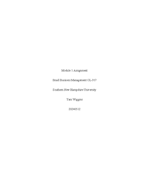Module 5 Assignment - Module 5 Assignment Small Business Management OL- Southern New Hampshire ...