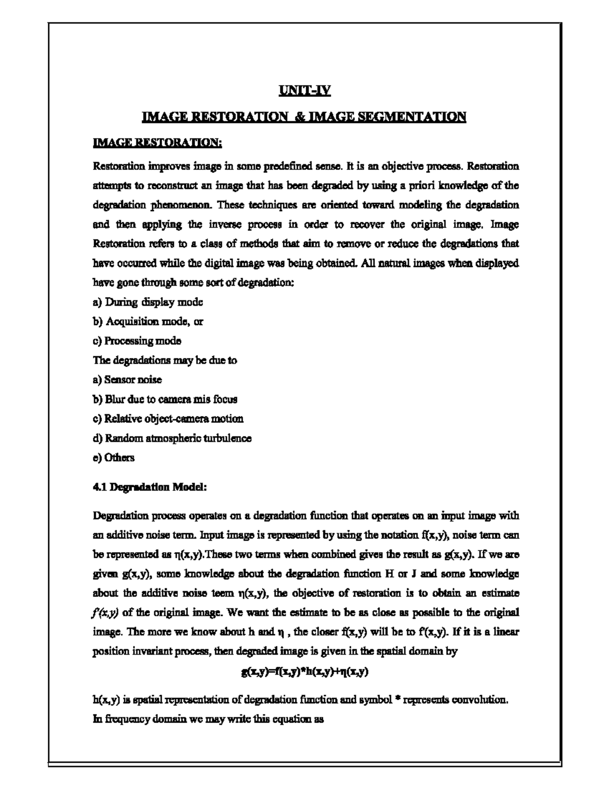 IMage restoration - digital image processing - Studocu