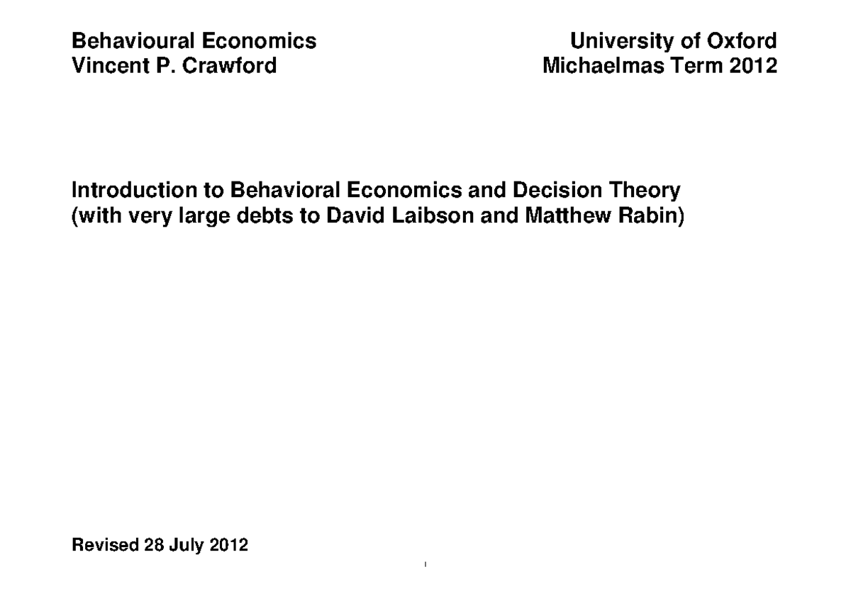 Bbehavioural economics - Crawford Michaelmas Term 2012 Introduction to ...