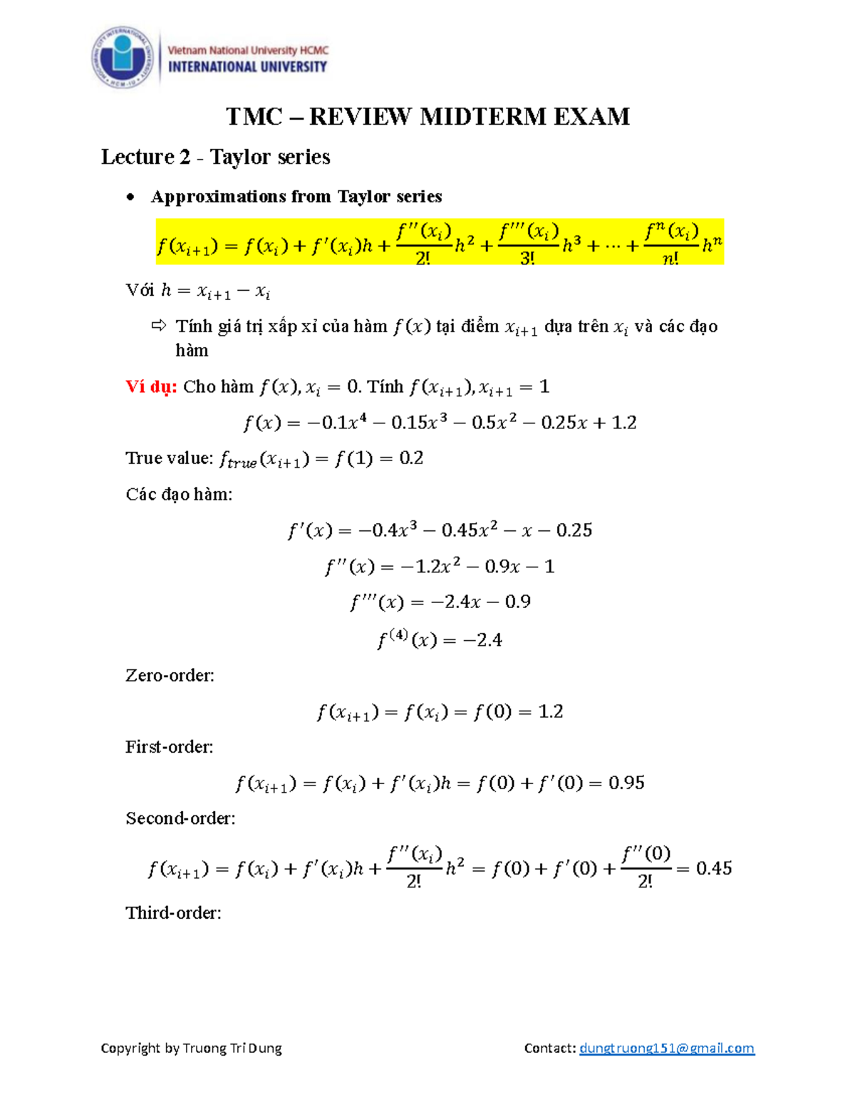 TMC - Review Midterm EXAM - TMC – REVIEW MIDTERM EXAM Lecture 2 ...