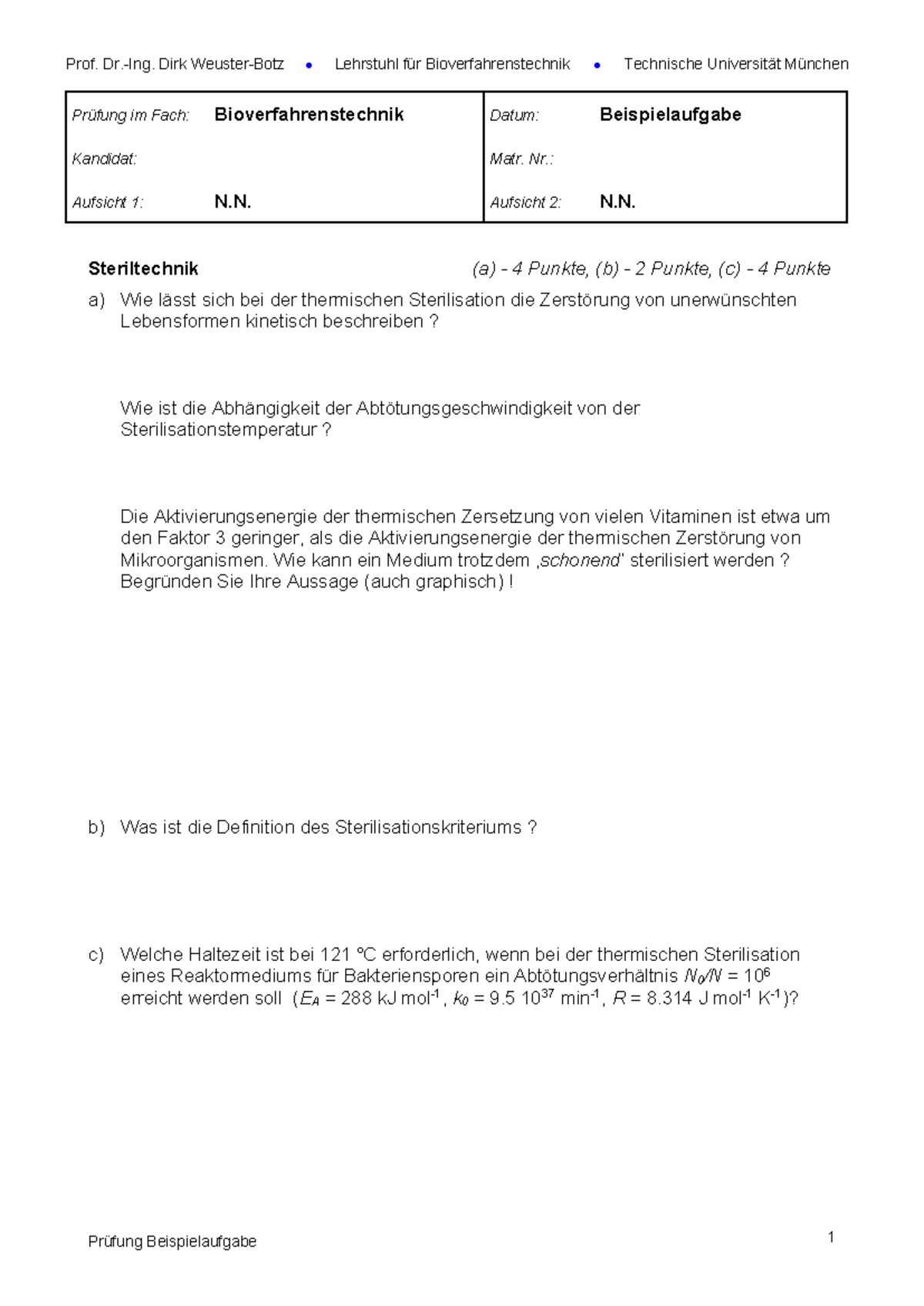 Beispielaufgabe Prüfung Steriltechnik - Prof. Dr.-Ing. Dirk Weuster ...