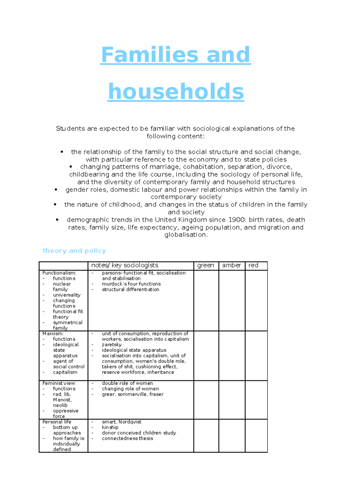Families and households Complete Topic Checklist - Families and ...