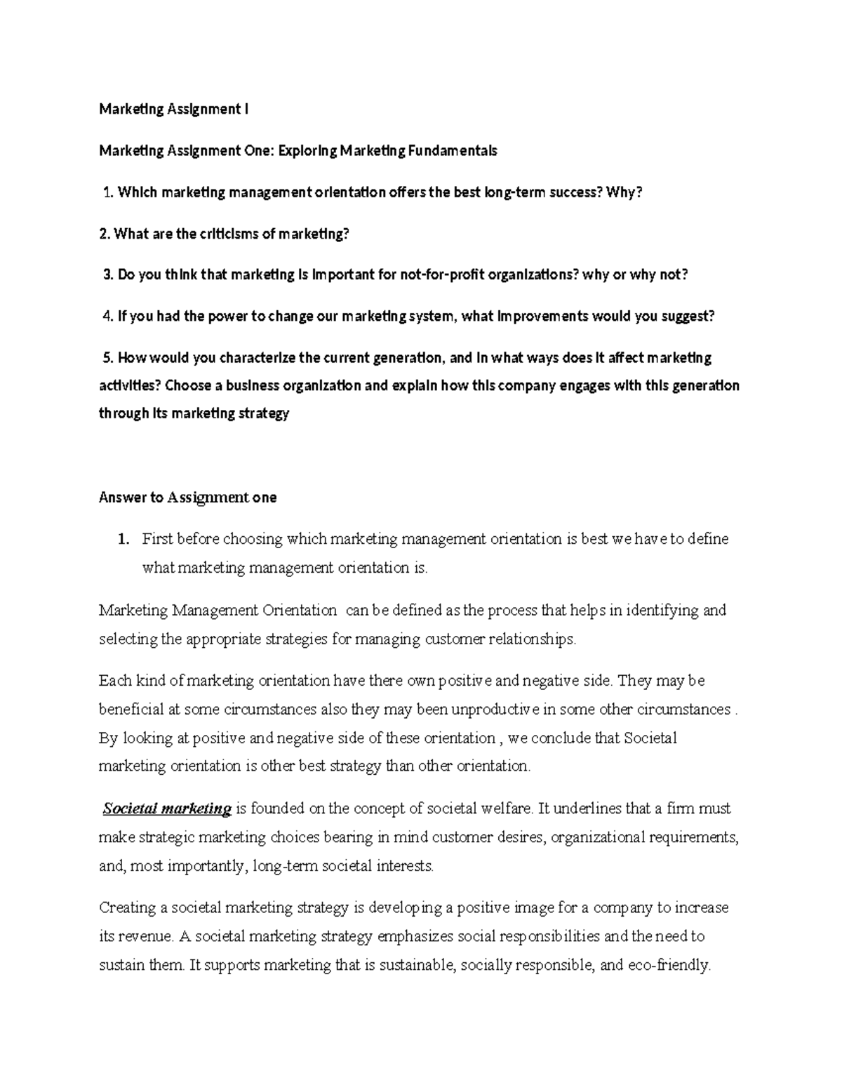 Marketing Assignment I edited version - Marketing Assignment I ...