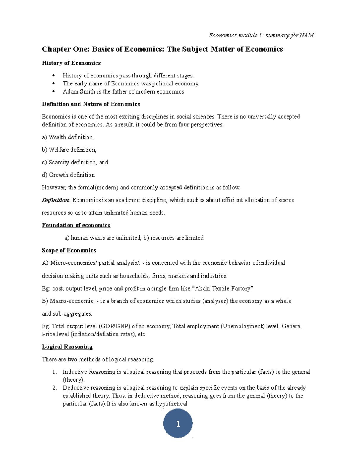Economics module 1 G11 summary-NMA - Economics module 1: summary for ...