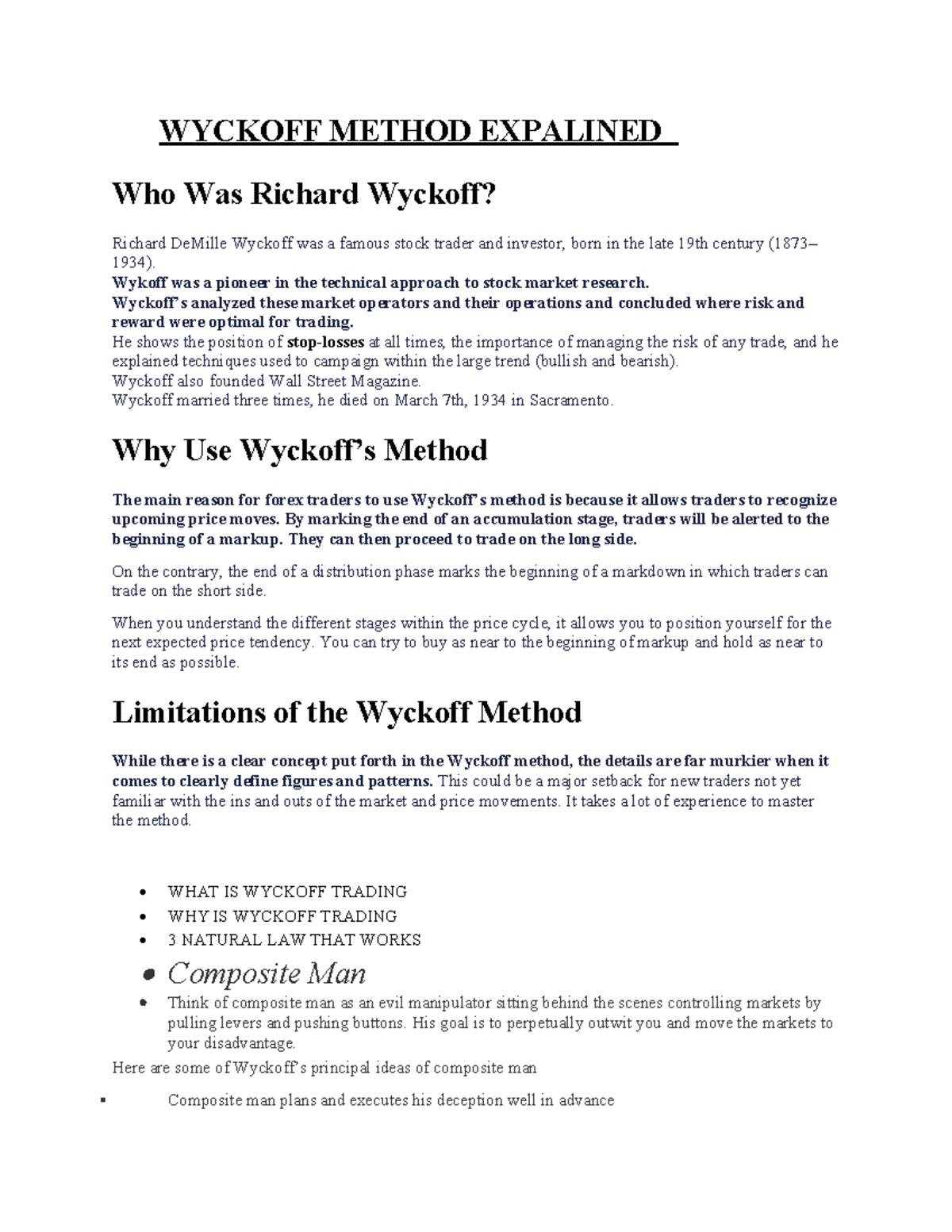 Pdfcoffee - WYCKOFF METHOD EXPALINED Who Was Richard Wyckoff? Richard ...