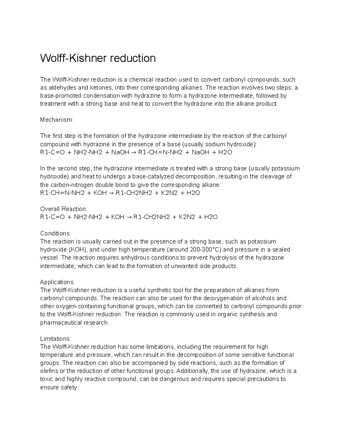 Organic Chemistry II (CHM-2020) Lecture 112 - Wolff-Kishner reduction ...