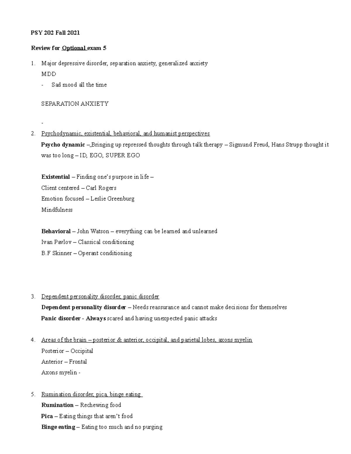 PSY 202 Study Guide Optional Exam 5 Fall 2021 - PSY 202 Fall 2021 ...