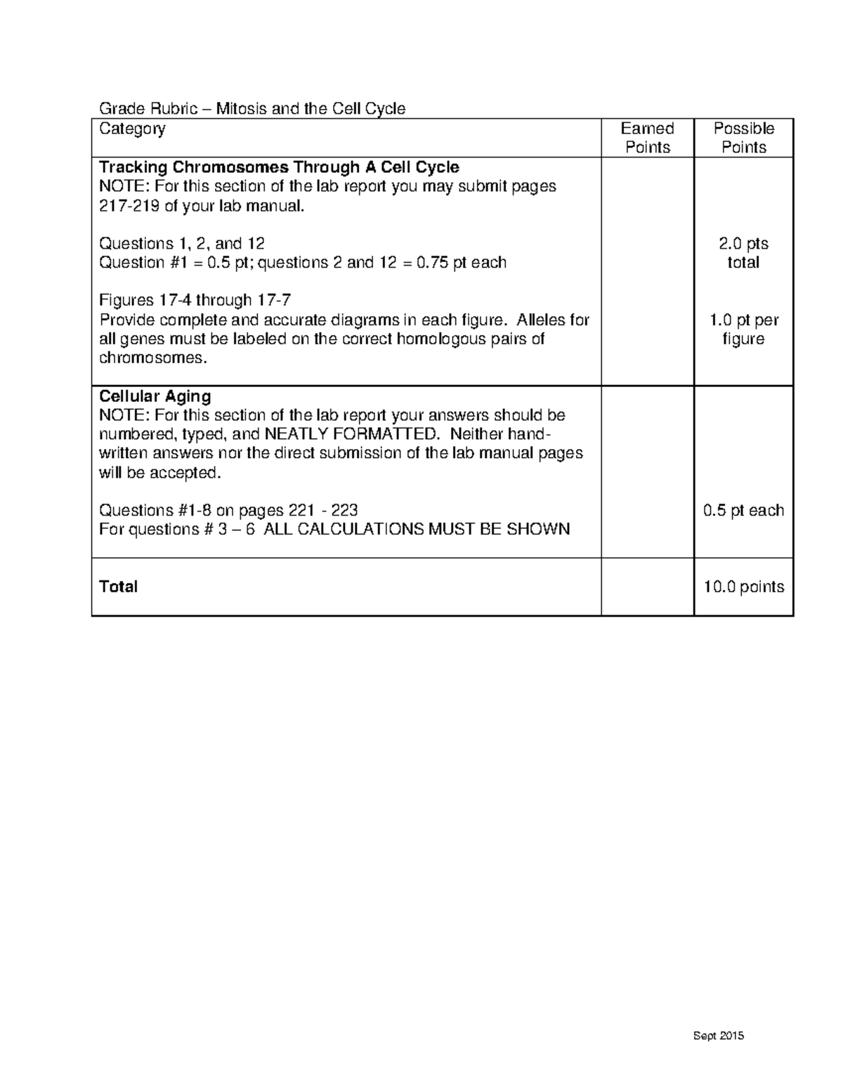 Mitosis and cell cycle rubric 8e - Grade Rubric – Mitosis and the Cell ...