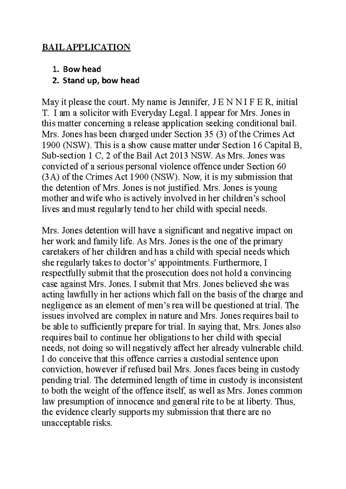 BAIL Application - BAIL APPLICATION 1. Bow head 2. Stand up, bow head ...