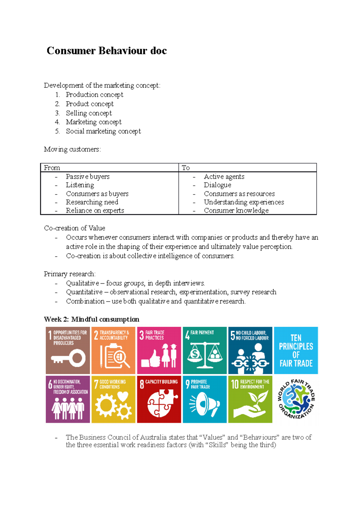 Consumer Behaviour doc - Consumer Behaviour doc Development of the marketing concept: 1 ...