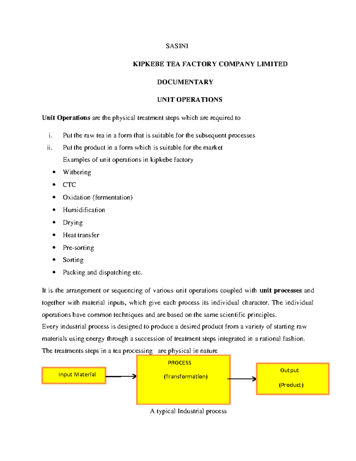 UNIT Operation - This material show how the CTC Tea processing is done ...