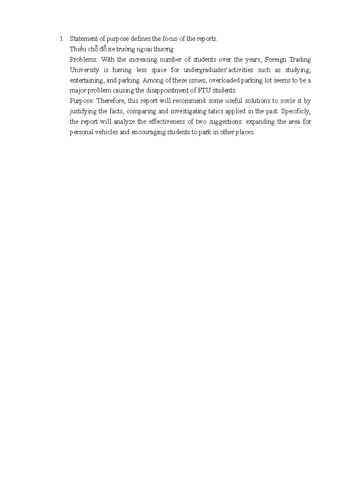 Luyện viết reports - Statement of purpose defines the focus of the ...