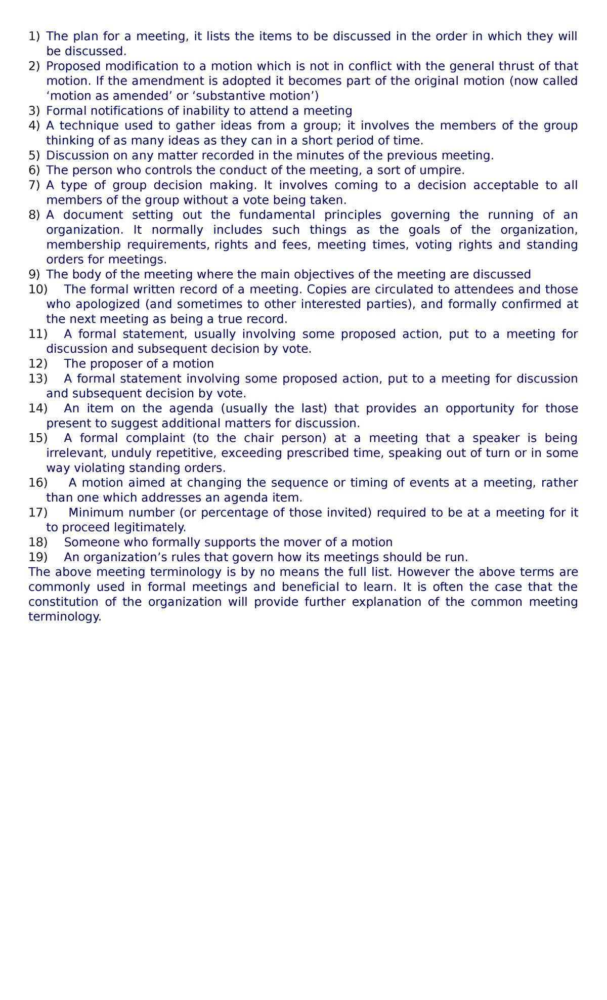 Meeting terms - Terminologies - The plan for a meeting, it lists the ...