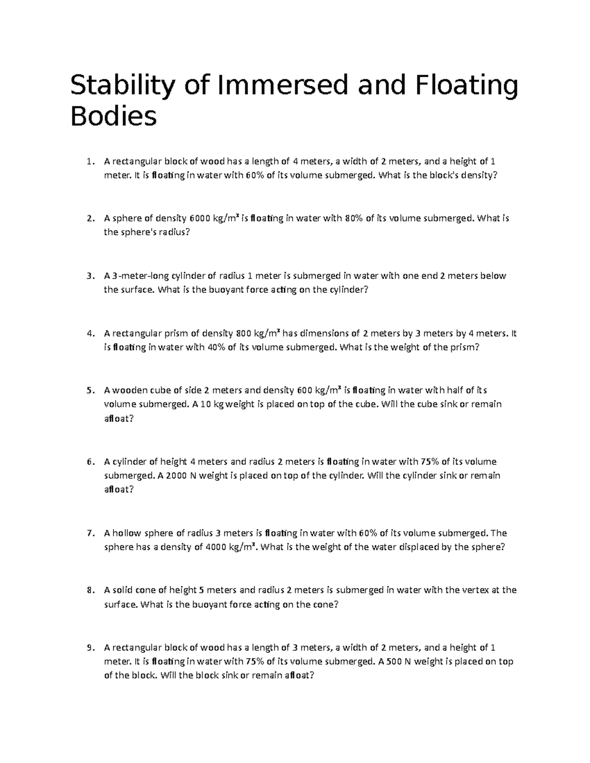 Stability of Immersed and Floating Bodies - Stability of Immersed and ...