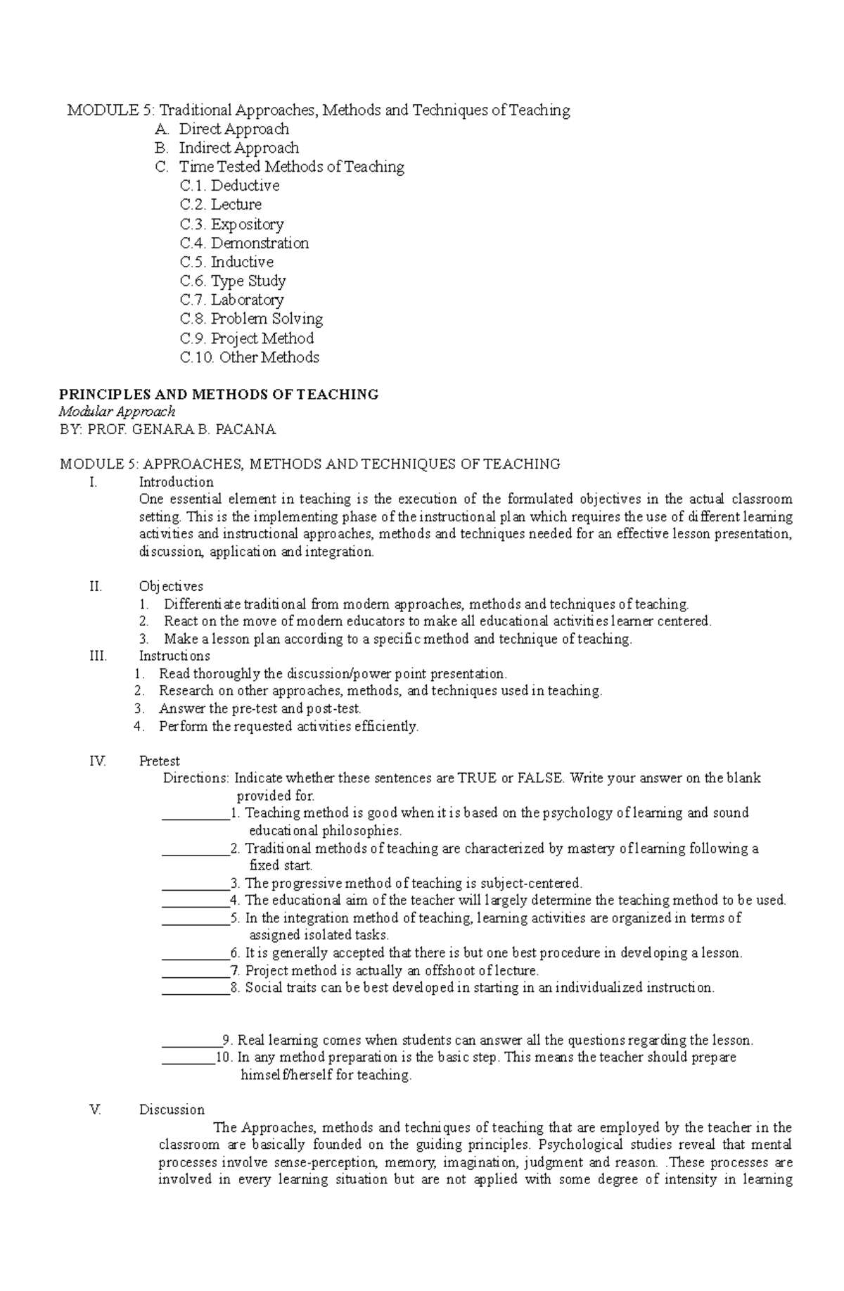 Module 5 - Reviewer - MODULE 5: Traditional Approaches, Methods and ...