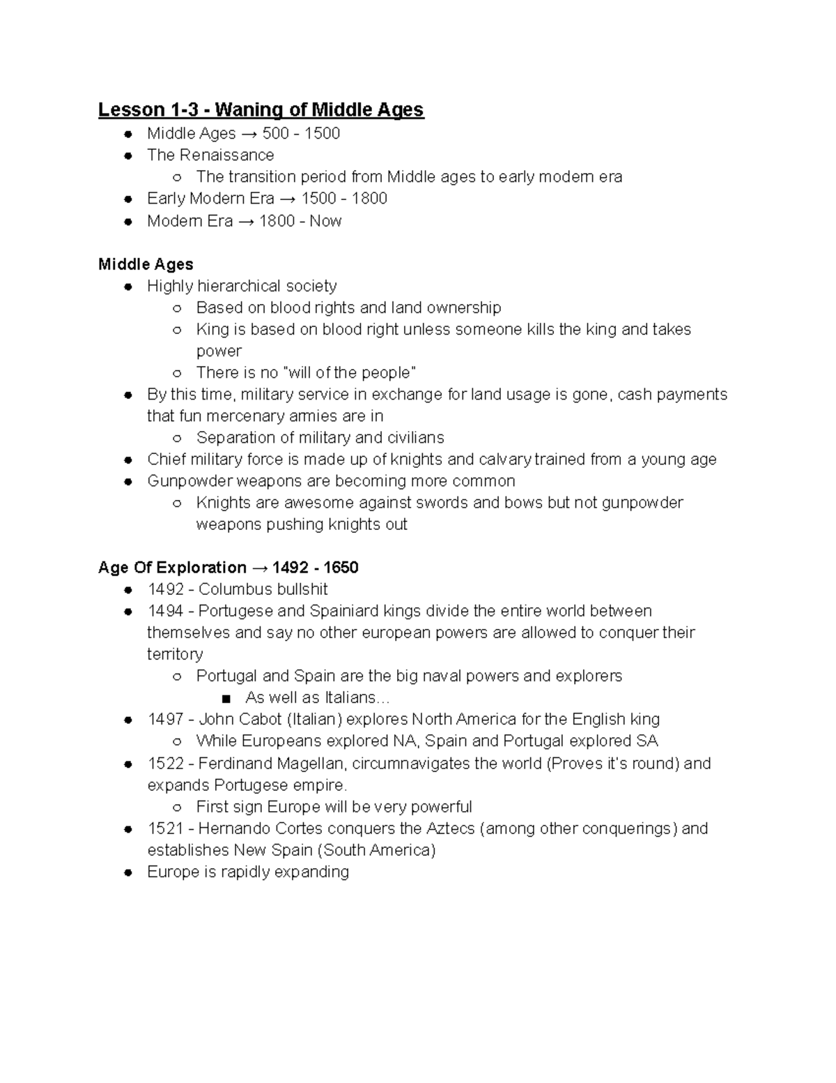 1-3 Waning of Middle Ages - Lesson 1-3 - Waning of Middle Ages Middle ...