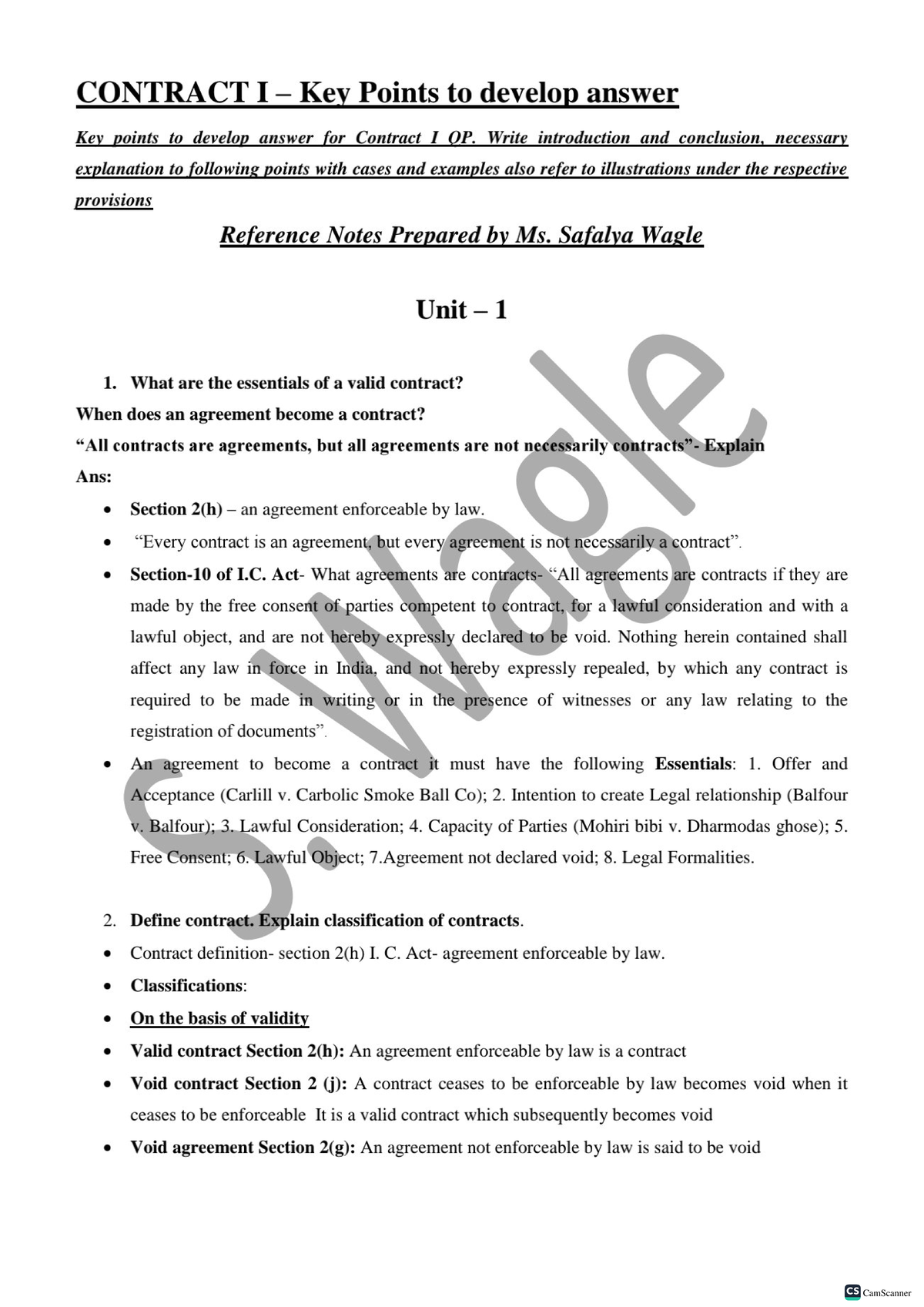 Contract I key points for solving QP - BA LLB constitutional law - Studocu