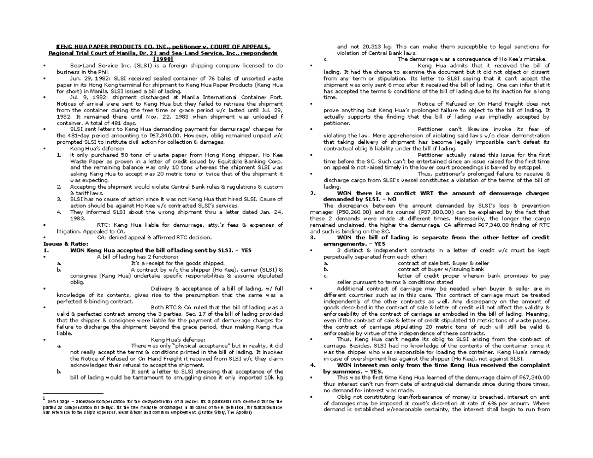 4664528 Keng Hua V CA Case Digest KENG HUA PAPER PRODUCTS CO INC Petitioner V COURT OF 4664528-keng-hua-v-ca-case-digest-keng-hua-paper-products-co-inc-petitioner-v-court-of