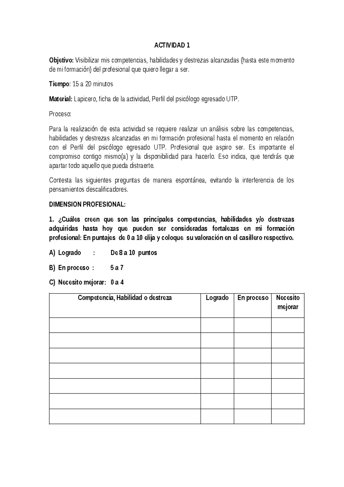S01 s1 - Material complementario FIcha de diagnóstico profesional - ACTIVIDAD 1 Objetivo: - Studocu