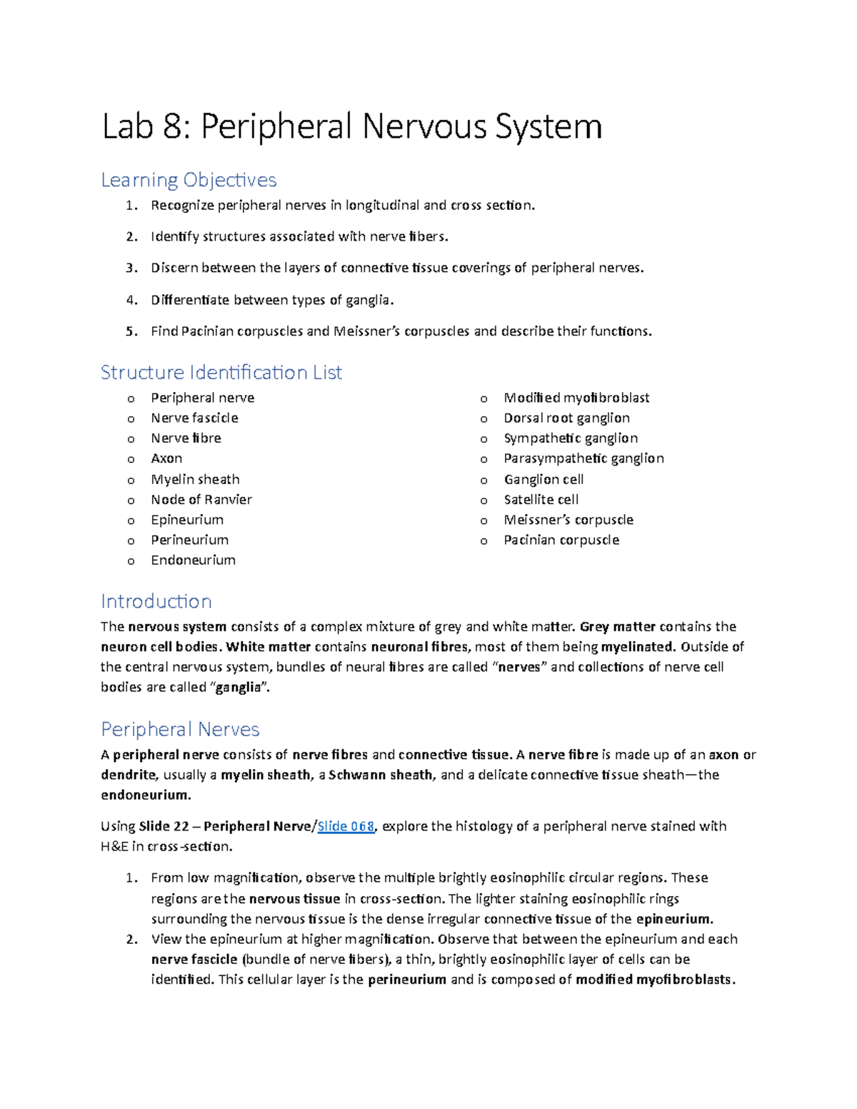 Lab 8 Manual - Peripheral Nervous System - Lab 8 : Peripheral Nervous ...