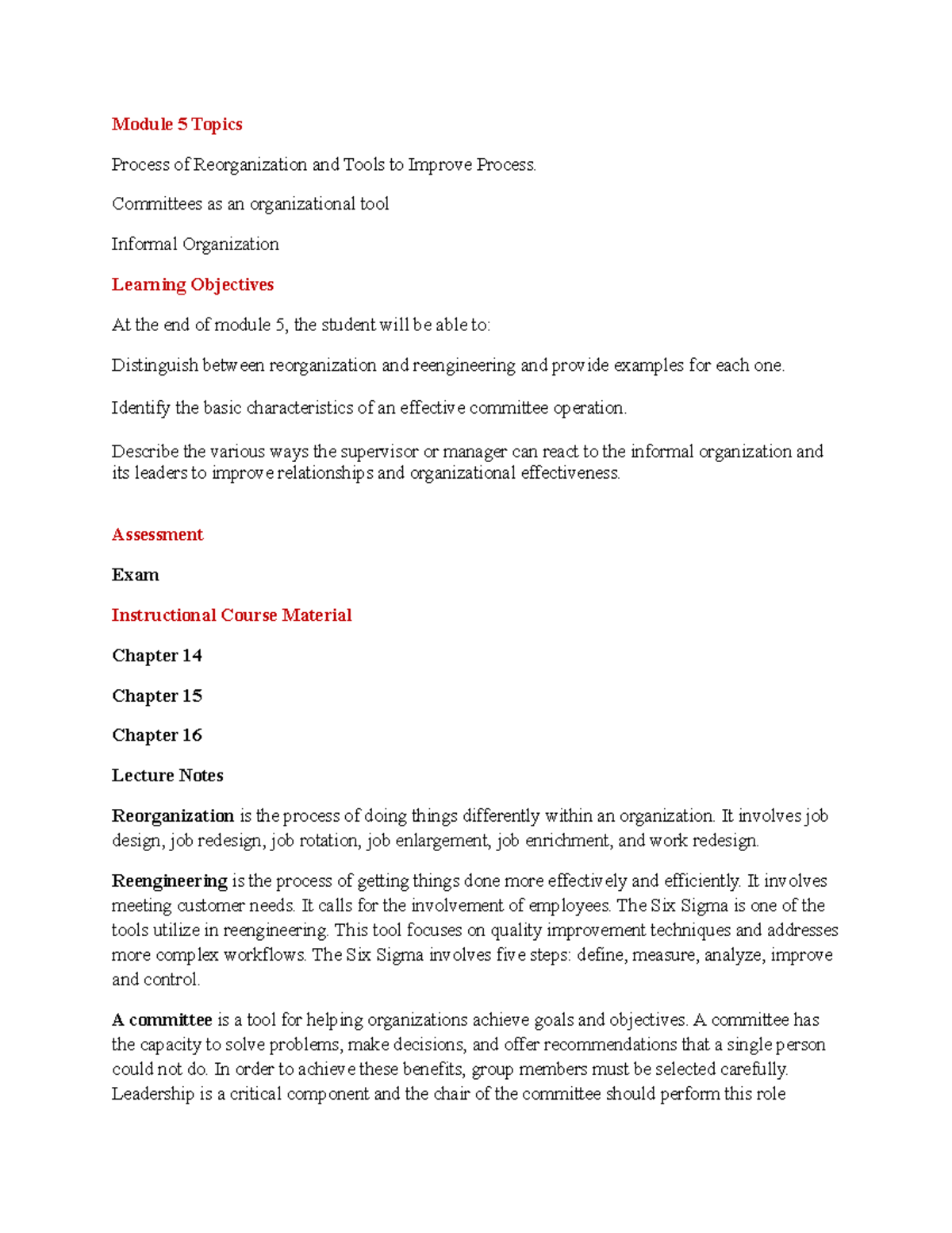 Module 5 ORGANIZATION - Grade: A - Module 5 Topics Process of ...