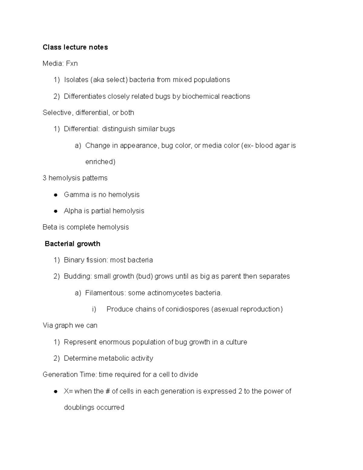 Class lecture micro - Class lecture notes Media: Fxn 1) Isolates (aka ...