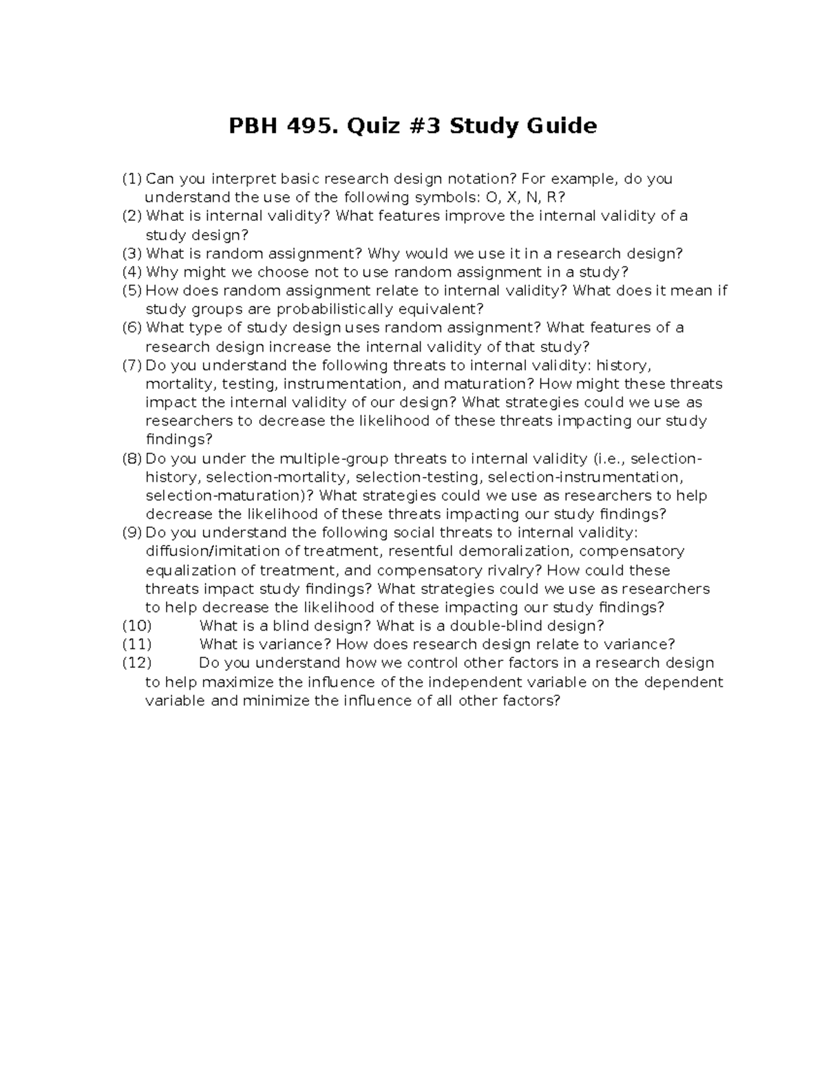 Quiz #3 Study Guide - Tagged - PBH 495. Quiz #3 Study Guide (1) Can you ...