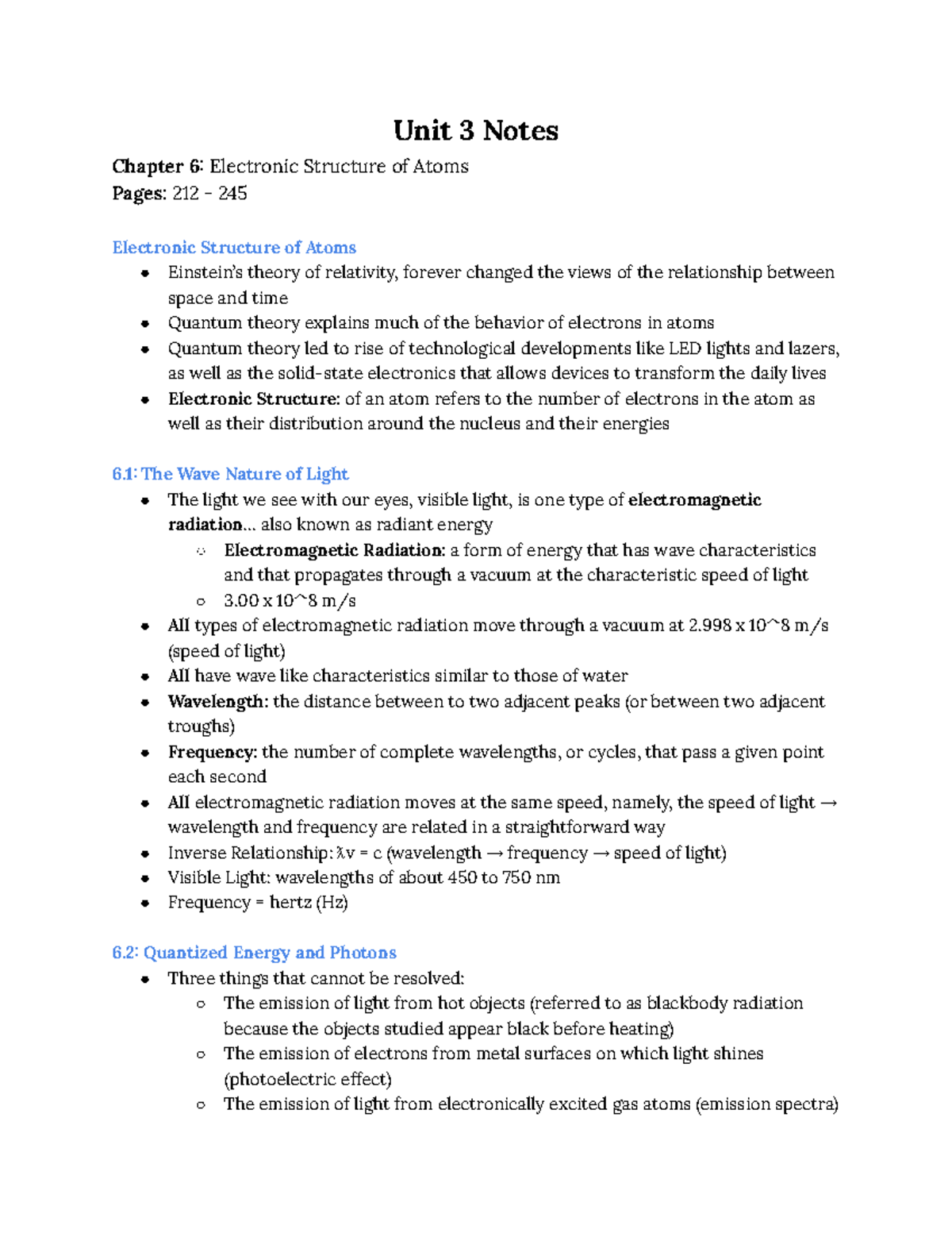Unit 3 Notes - summary of the specific topics learned in the class ...