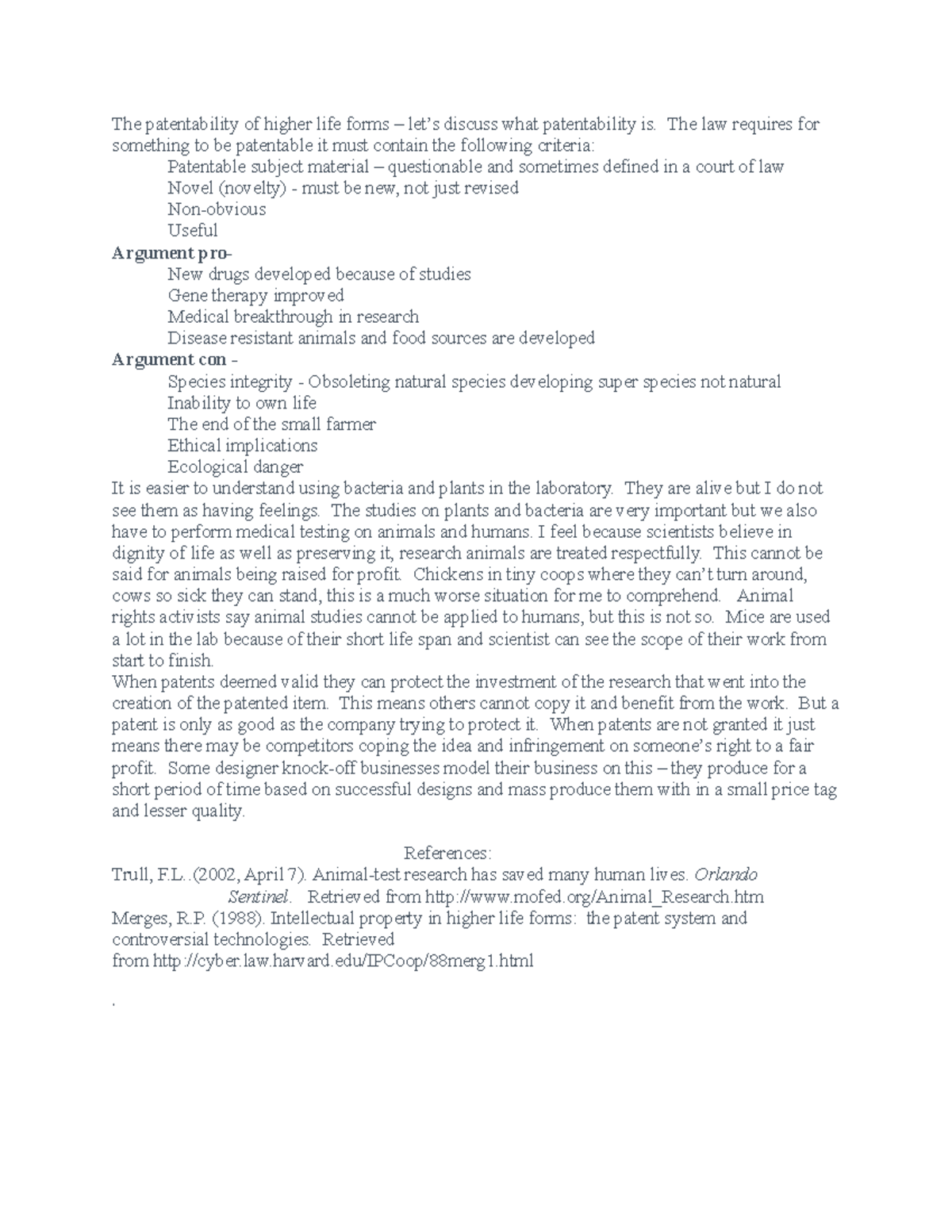 Module 6 Discussion - The patentability of higher life forms – let’s ...