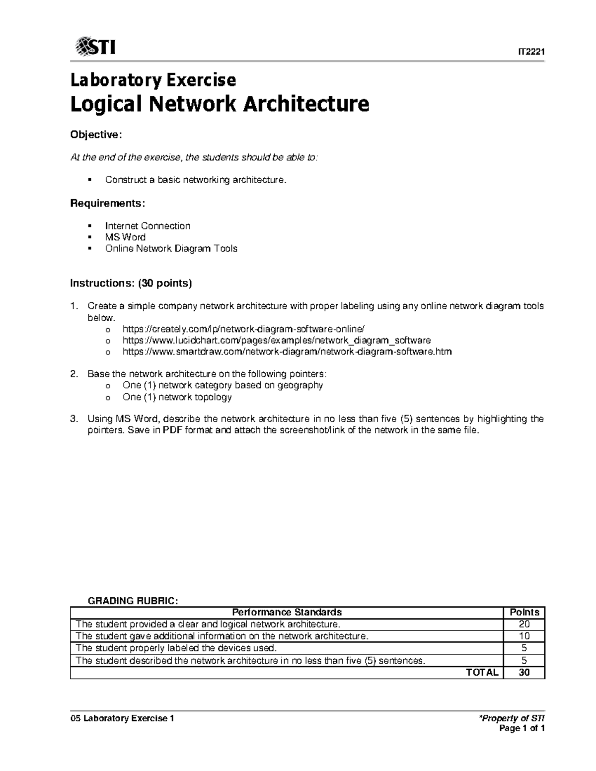 05 Laboratory Exercise 1 - IT Laboratory Exercise Logical Network ...