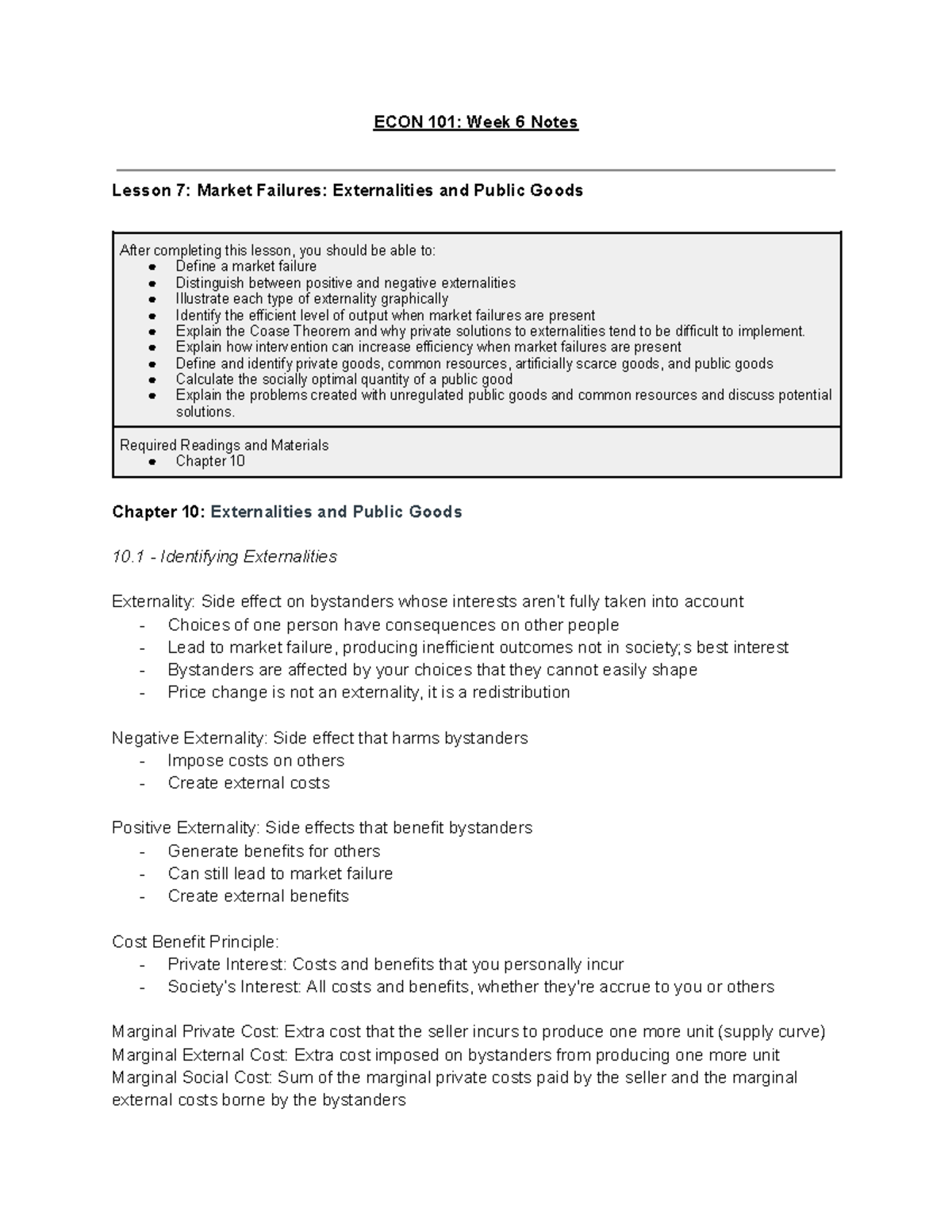 ECON 101 Week 6 Notes - Chapter 7 - ECON 101: Week 6 Notes Lesson 7 ...