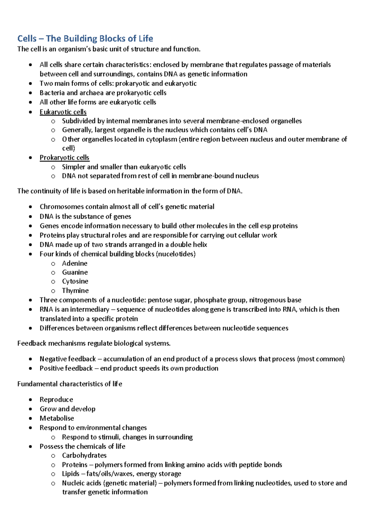 Revision Notes, Molecules, Cells And Genes - Cells – The Building ...