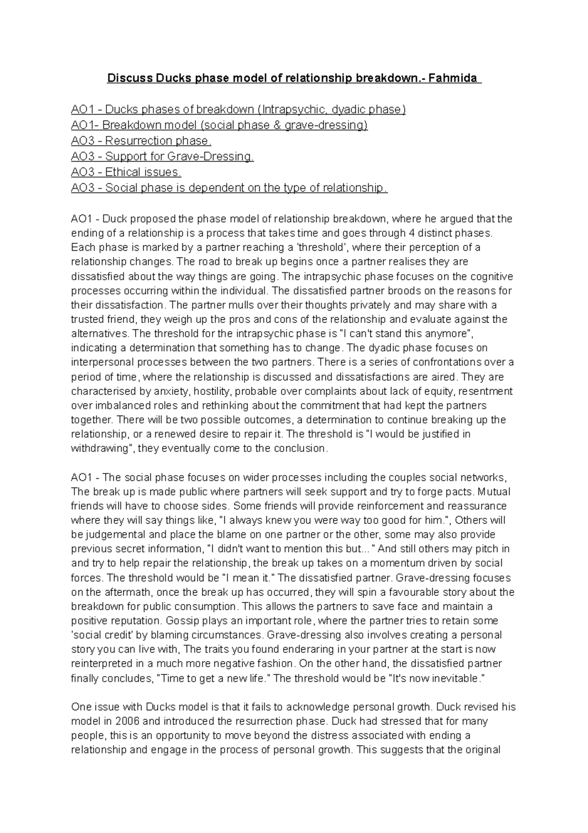 Discuss Ducks Phase Model of Relationship Breakdown Essay - Discuss ...