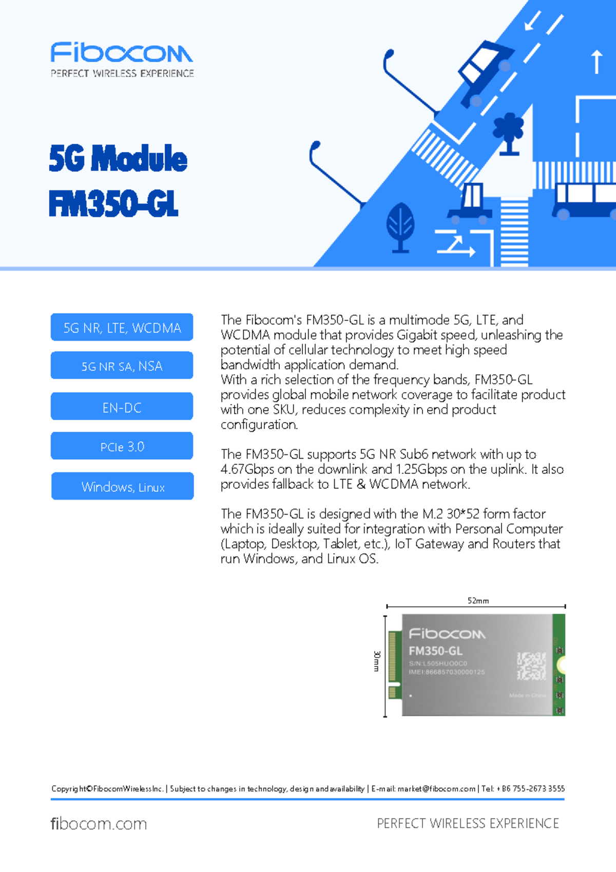 Fibocom 5G module FM350-GL - Copyright© FibocomWirelessInc. | Subject to changes in technology ...